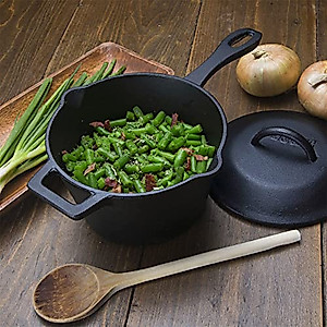 Bayou Classic 7448 2.5-qt Cast Iron Covered Sauce Pot Features Self-Basting Domed Lid Perfect For Reducing Sauces Simmering Soups or Boiling Eggs