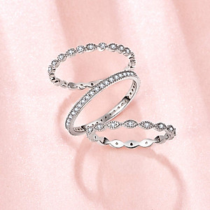 AVECON Wedding Rings for Women Anniversary Eternity Bands Womens 3 Stackable Rings CZ Engagement Bridal 925 Sterling Silver Ring Sets Size 9