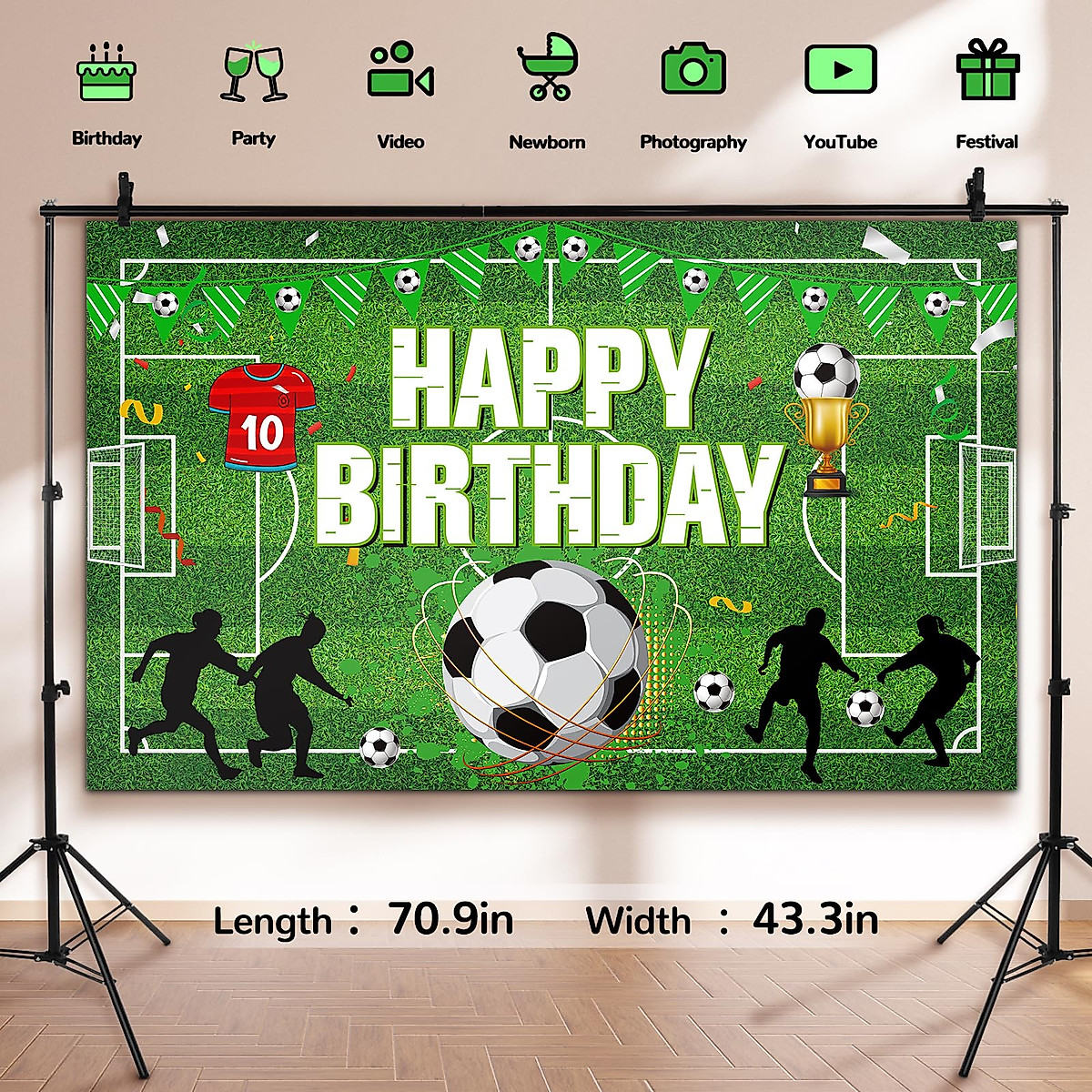Soccer Party Decorations, 70.8 * 45in Soccer Birthday Banner Backdrop Soccer Theme Background for Soccer Birthday Party Decorations