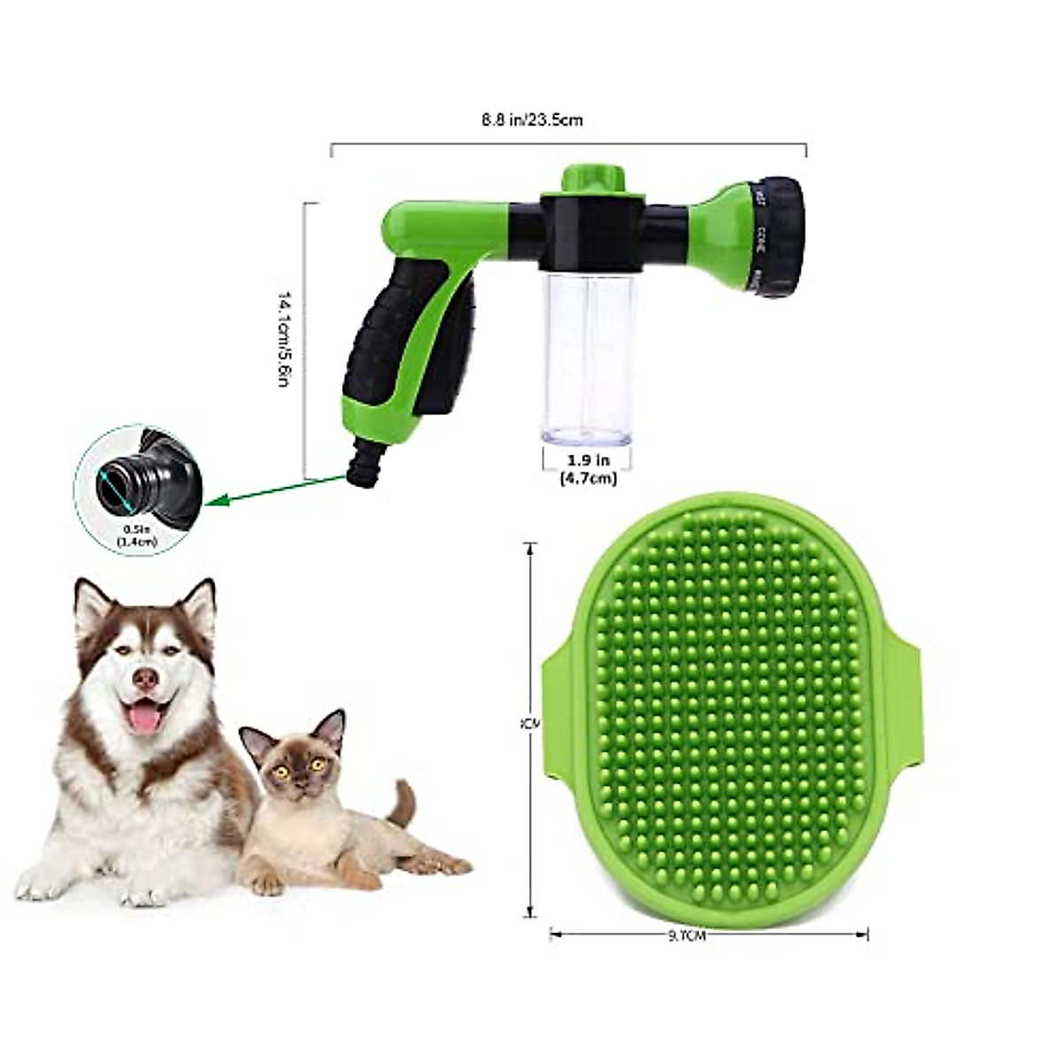 Garden Hose Nozzle, High Pressure Hose Spray Nozzle 8 Way Spray Pattern with 3.5oz/100cc Soap Dispenser Bottle Snow Foam Gun for Car Wash, Watering Plants, Lawn, Patio, Showering Pet, Cleaning