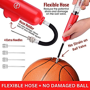 Ball Pump for Sports Balls - 5 Needles - Basketball Pump, Soccer Ball Pump - Air Pump for Balls, Volleyball, Football Accessories Equipment - Hand Pump for Inflatables - Never Lose Pin with Holder