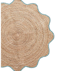 4x4, 5x5, 6x6,feet Natural Jute Scallop Round Rug, Floor Scalloped Edge Rug Braided Boho Eco Large Circular Handmade Area Rugs (CCRD2)