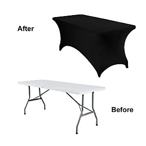 eccwai Spandex 6ft Waterproof Table Cover for Party,Wedding, Banquet, and Events(Black)