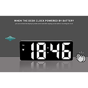 IOJBKI Digital Alarm Clock for Bedroom,Mirror Surface LED Electronic Clocks,Adjustable Brightness, Snooze Model,Voice Control,12/24H Display,Alarm Clock for Kids,Office,Table,Nightstand-White