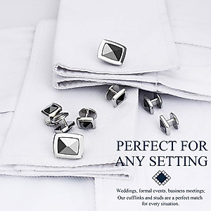 Cufflinks and Studs for Men-Fashion Mens Grey Stone Cufflinks and Tuxedo Shirt Studs Set for Regular Weeding Business Accessories