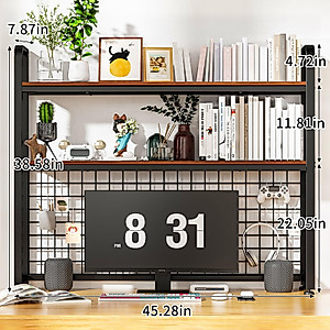 HUATOL Desktop Bookshelf for Computer Desk, 2-Tier Multipurpose Wood Countertop Bookshelf, Multipurpose Freestanding Storage Rack Display Shelf for Office, Home Decor, Kitchen, Brown