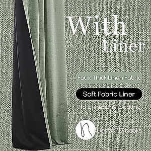 Sage Green Blackout Curtains 84 Inch Length 2 Panels Set for Bedroom Linen Aesthetic Boho Greyish Light Green Window Room Darkening Curtains for Living Room Kids Boys Room,Back Tab Pleated,84 In Long