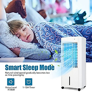 PETSITE Evaporative Air Cooler, 3-IN-1 Cooling Fan & Humidifier with Remote, 2 Ice Packs, 15H Timer, 1.3 Gal Water Tank, Personal Swamp Cooler for Bedroom with Cold Air
