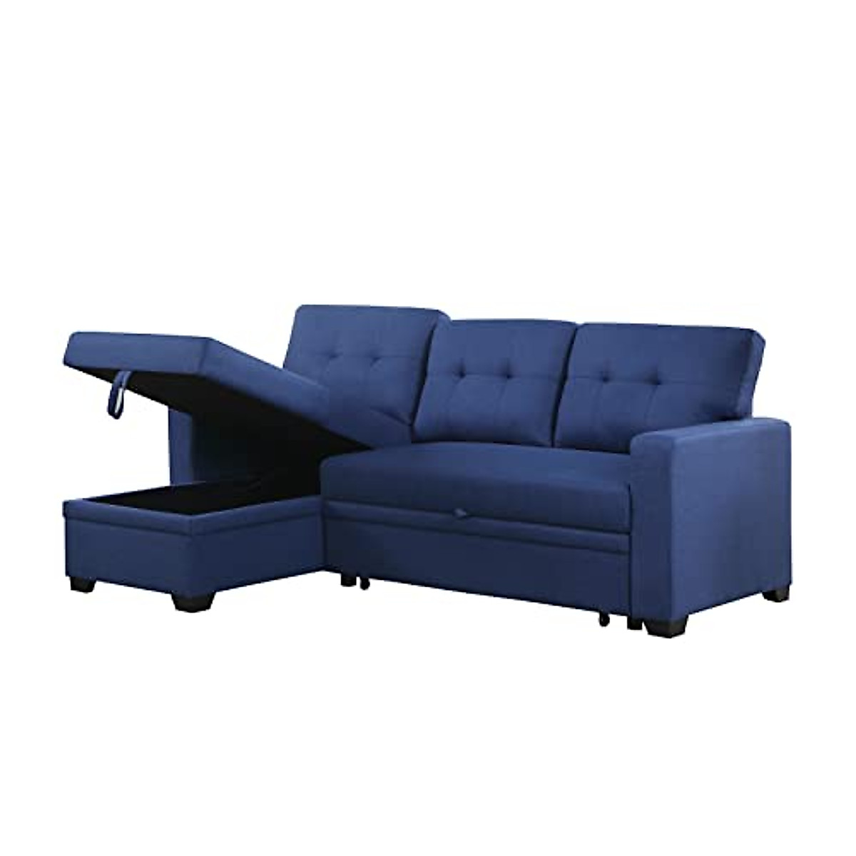 XDOUT L-Shape Sofa Sectional Convertible Sleeper with Storage Chaise and Pull-Out Bed, Linen Upholstered Reversible Corner 3 Person Couch, for Living Room, Apartment, 82", 82inch, Dark Blue