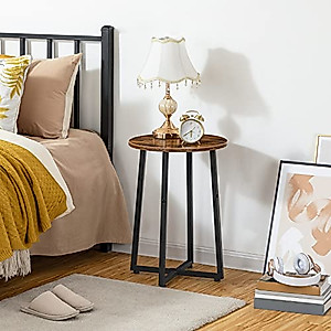 HOOBRO Round Side Table, Round Accent End Table with Sturdy X-Shaped Metal Frame, 15.7" Round Nightstand, for Living Room, Bedroom, Balcony, Office Rustic Brown BF95BZ01