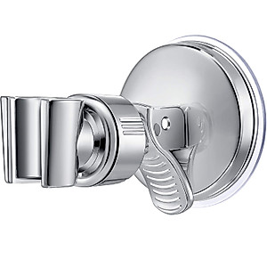 Shower Hand Held Holder Adjustable Suction Cup Shower Head Holder Universal Mounting Bracket Plastic ABS with Chrome Polished for Marble Glass Metal Ceramic (1, Silver Wrench)