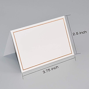 AZAZA 50 Pcs Place Cards with Rose Gold Foil Border - Table Tent Cards Seating Place Cards for Weddings Banquets Dinner Parties 2.5" x 3.75" (Rose Gold - Border)