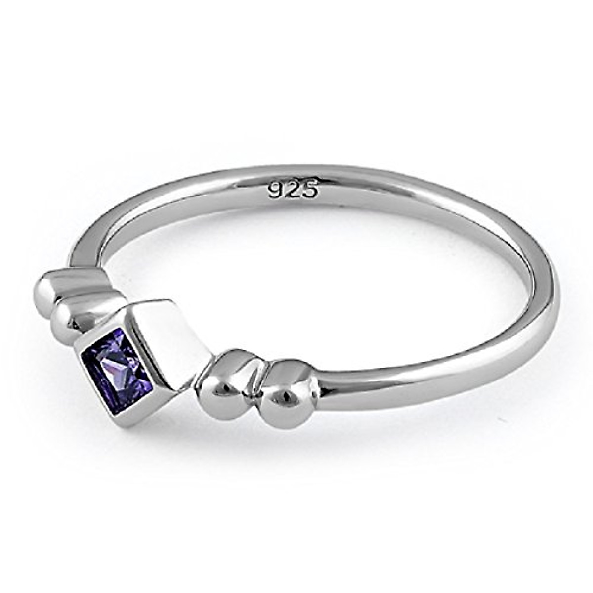 Heartbeat Sterling Silver Geometric Diagonal Polygon 8 Color Princess-Cut Collection Ring - (Size 3-11) (Amethyst CZ FEB.Birthstone, 7)
