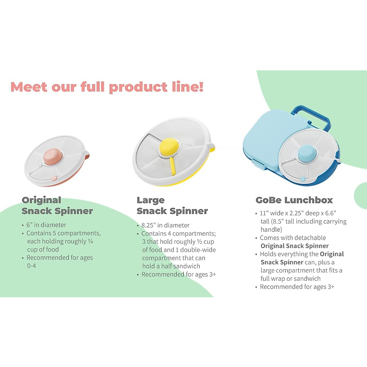 GoBe Kids Snack Spinner Bundle with Hand Strap and Sticker Sheet - Reusable Snack Container with 5 Compartment Dispenser and Lid | BPA and PVC Free | Dishwasher Safe | No Spill, Leakproof