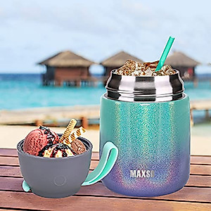 MAXSO Soup Thermos for Hot Food, 17 oz Stainless Steel Vacuum Insulated Lunch Container Bento Box with Spoon for Adults, Leakproof Thermal Food Jar for Office Picnic Travel - Rainbow