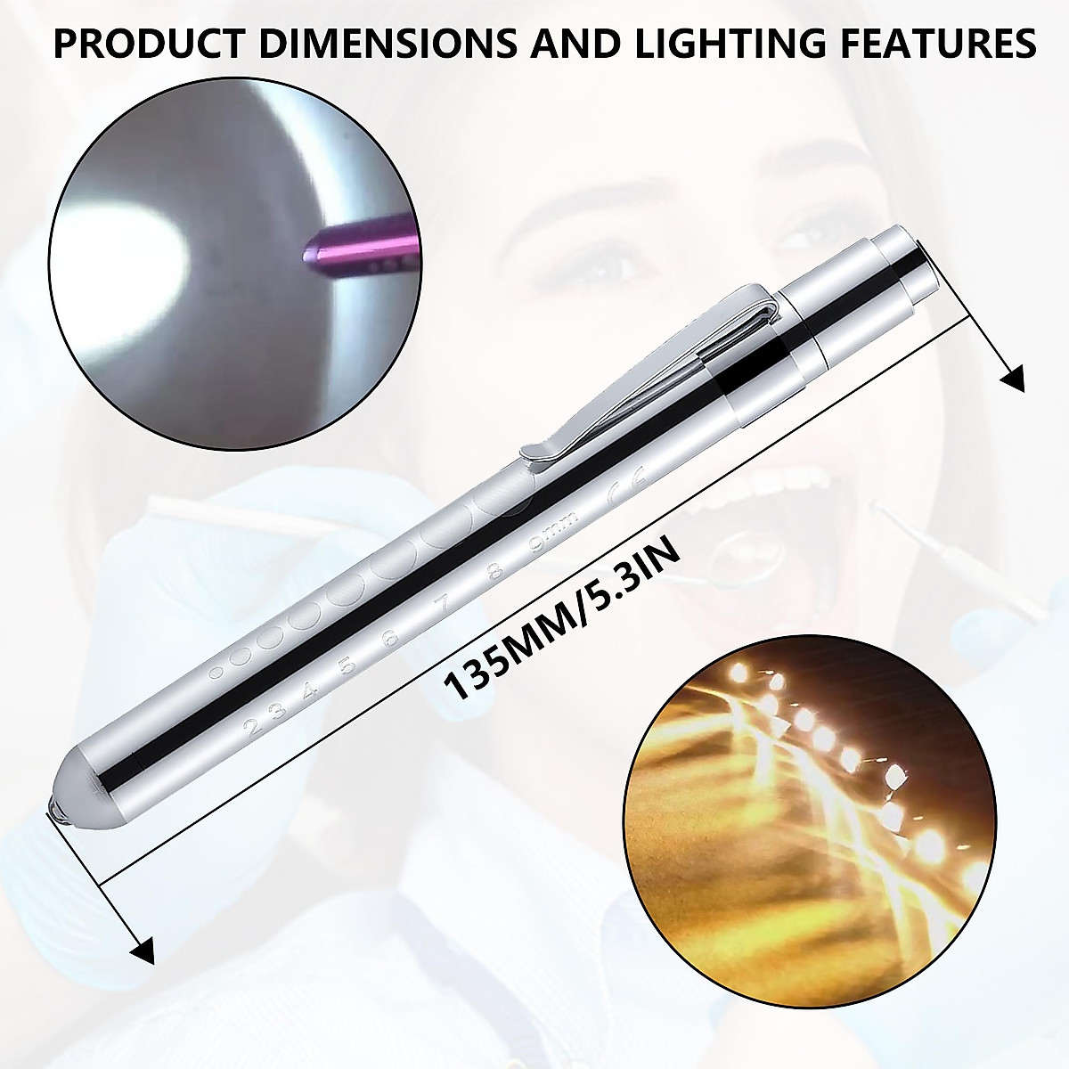 VAKS Pen Lights for Nurses Doctor, Reusable White Light LED Medical Penlights for Nurses Students EMTs with Pupil Gauge and Ruler, 3 Pack