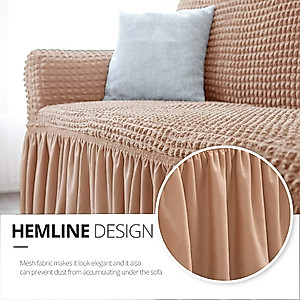 NICEEC Loveseat Slipcover Khaki Loveseat Cover 1 Piece Easy Fitted Sofa Couch Cover Universal High Stretch Durable Furniture Protector Love Seat with Skirt Country Style (2 Seater Khaki)