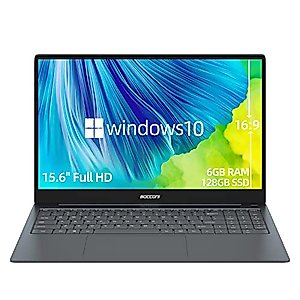 BOCCONI LeadBook T6 Laptop | 15.6" Full HD 1920x1080 IPS Display | Intel Celeron N3450 Quad-Core | 6GB DDR3 | 128GB SSD | AC WiFi | Mini HDMI | Windows 10 Home