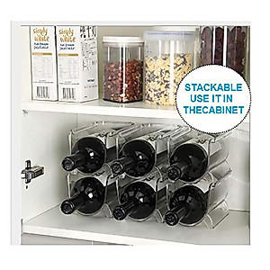 Modular Plastic Free-Standing Water Bottle and Wine Rack Storage Organizer for Kitchen Countertops, Pantry, Refrigerator ,Ideal Storage for Wine, Soda, Pop and Beer - Stackable, 2 Pack - Clear