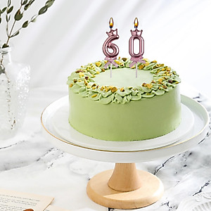 AOOLADA 60th Birthday Candles, Rose Gold 60 Year Old Number Birthday Candles, Number 60 Candles for Men Women, Birthday Party Decorations Cake Topper Gifts for Wedding Anniversary Celebration