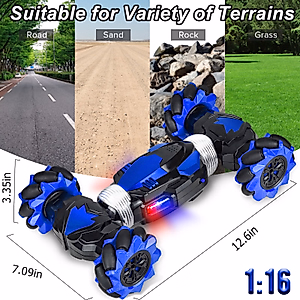 kisportee Gesture Sensing RC Stunt Car with Light & Music, Boys Toys Age 6-8-12, 4WD Hand Controlled Remote Control Car, Drift Twist Car, Birthday Gift for Boy Kid Age 6 7 8 9 10 11 12 Year Old (Blue)