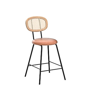 Amadi Counter Stools Rattan Back Dining Chair, Indoor Faux Leather Bar Stools Set of 2, Armless Dining Chairs with Rattan Backrest, Modern Metal Counter Height Barstools for Home Whiskey Brown,24"