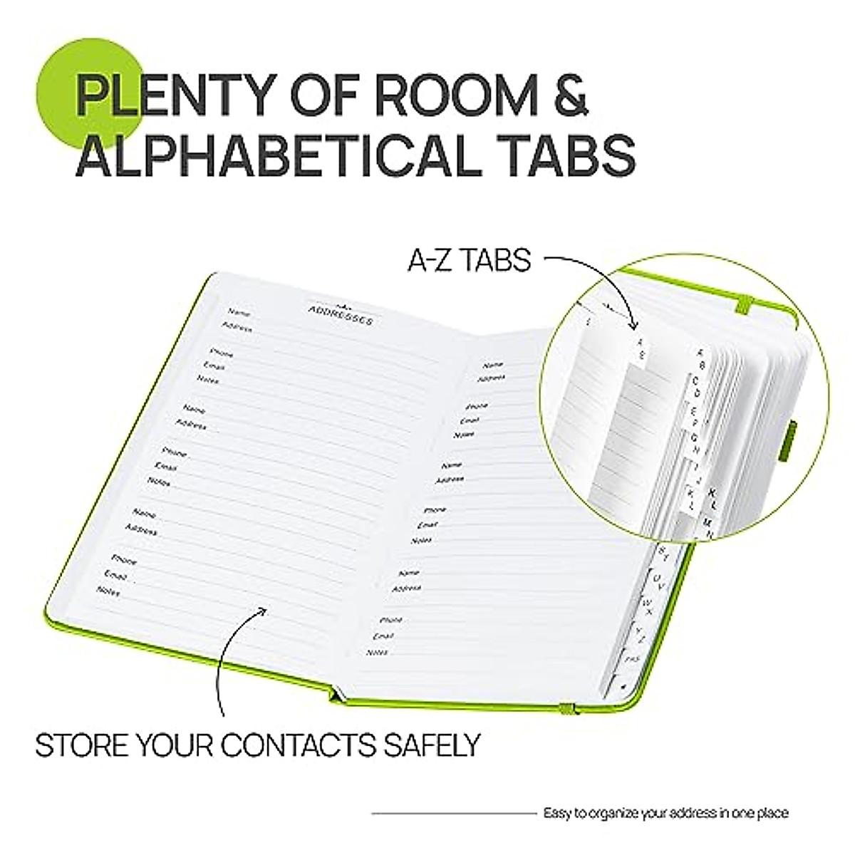 Stilip Address Book with Alphabetical Tabs - Large Print Hardcover for Organizing Contacts, Handy Size Small Address Book for All Your Important Information in One Place - Green