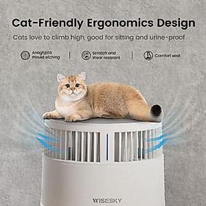 WISESKY Air Purifier for Home Cat Hair Pee Smell in Bedroom, Cat Safety by 24 Voltage, 360° Air Inlet, 3 in 1 HEPA Filter Removes Dust, Dander, Odor, Smart APP Control, 23dB Sleep Mode, W-Cat, White
