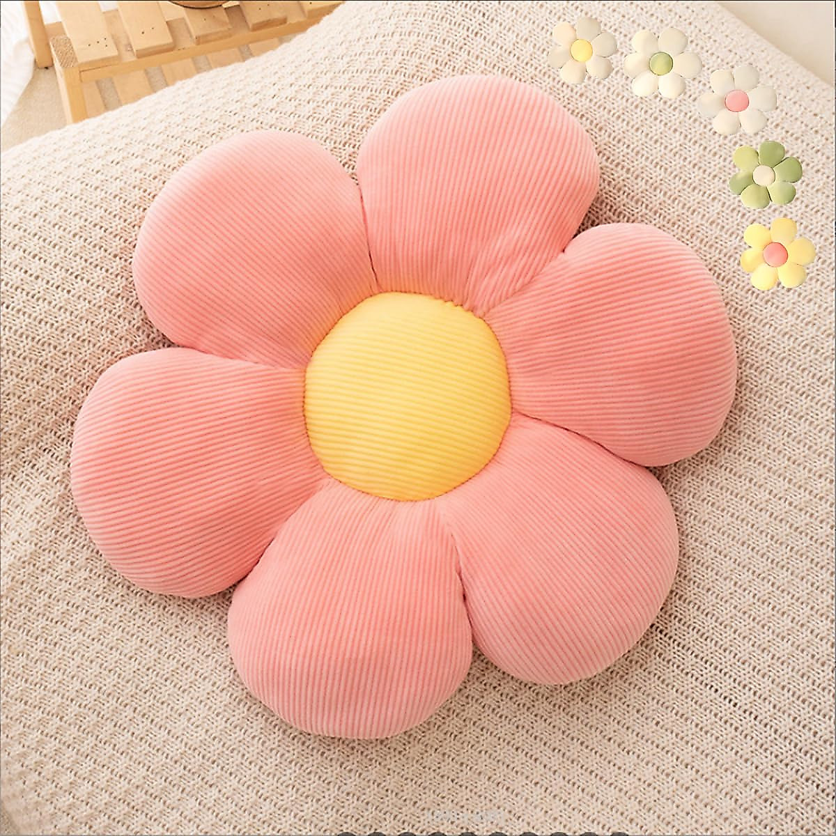 LEHU Flower Pillow, Flower Shaped Seating Cushion -Cute Daisy Pillow for Girls Tweens Room Decor Flowe Floor Pillow for Reading and Lounging Comfy (Pink petals-23'')