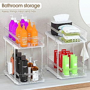 2 Tier Under Sink Organizers with Dividers and Lids, Snack Organizer for Pantry, Kitchen, Vanity, Medicine Drawer Storage (Adjustable)