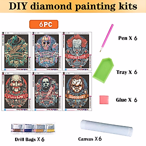 6 Pack Halloween Diamond Painting for Adults - 5D Horror Diamond Art Kits for Adults,Full Drill Diamond Dots DIY Diamonds Pictures Gem Crafts for Home Wall Decor Gifts(11.8x15.7inch)