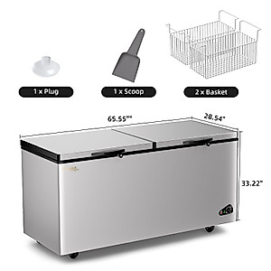 20 Cu Ft Chest Freezer - Large Commerical Deep Freezer with Removable Baskets - Top Open Door Compact Freezer w/Adjustable Temperature Quiet Energy Saving for Families Office and Garage - Silver