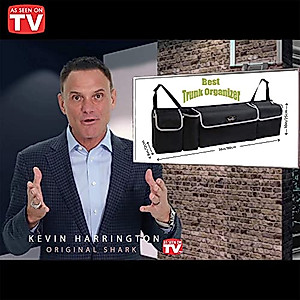 Car Trunk Organizer and Storage, Backseat Hanging Organizer for SUV, Truck, MPV, Waterproof, Collapsible Cargo Storage Bag with 4 Pockets, Car Interior Accessories for Men &Women, Free Trunk Floor