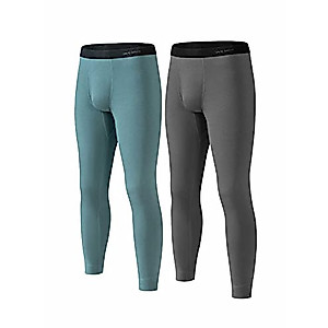 DAVID ARCHY Men's Soft Thermal Underwear Rayon-Acrylic Blend Fiber Thermal Bottoms Warm Base Layers Pants (L, Dark Gray/DA Blue)