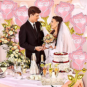 YUJUN 9PCS Valentines Day Rose Shaped Foil Balloons for Valentines Photo Backdrop Rose Flower Theme Wedding Valentines Day Decoration Party Supplies（Pink）