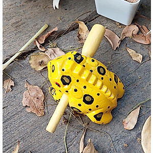 Cozinest 3" Wooden Frog Guiro Rasp Percussion Instruments Tone Block Thailand Craft Wood Frog Musical Instrument Adorable Gift (Yellow Dots)