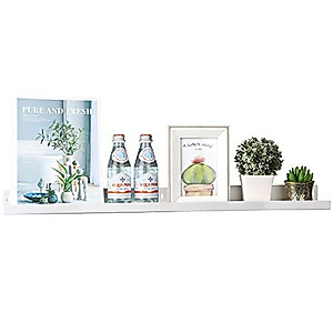 Hoanvi Metal Floating Shelves Storage for Photo Ledge Display, White Wall Mount Book Shelf Organizer for Kids, Wall Hanging Shelf Décor for Living Room, Entryway, Bathroom, Bedroom. (Set of 2)