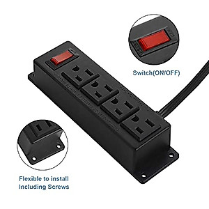 Wall Mount Power Outlet Strip, 4 Outlet Mountable Power Strip with Switch, Under Desk Power Strip Connect with 6ft Cord Mount Under Desk, Workbench, Nightstand, Dresser, Table(4AC-6FT)
