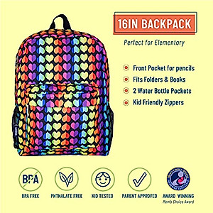 Wildkin 16 Inch Backpack Bundle with 2 Compartment Lunch Bag (Rainbow Hearts)