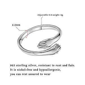 BODY16G CZCZ 925 Sterling Silver Rings Two Hands Hug Open Ring Ladies Men Wedding Rings for Women Adjustable Romantic Love Hugging Hands Open Ring