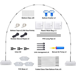 Balloon Arch Kit, 10ft Wide & 9ft Tall Adjustable Balloon Arch Stand with Thicken Water Fillable Base, 50pcs Balloon Clip, Balloon Pump, Ground Nails for Wedding, Graduation, Birthday Party