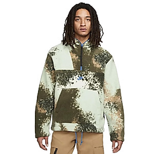 Nike Sportswear Sport Essentials+ Men's 1/2-Zip Sherpa Hoodie, Light Green Spark/Brown Basalt/Brown, MEDIUM