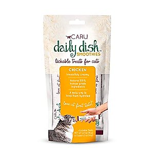 CARU - Daily Dish Smoothies - Lickable Chicken Cat Treat - 4 Pack, .5oz Tubes