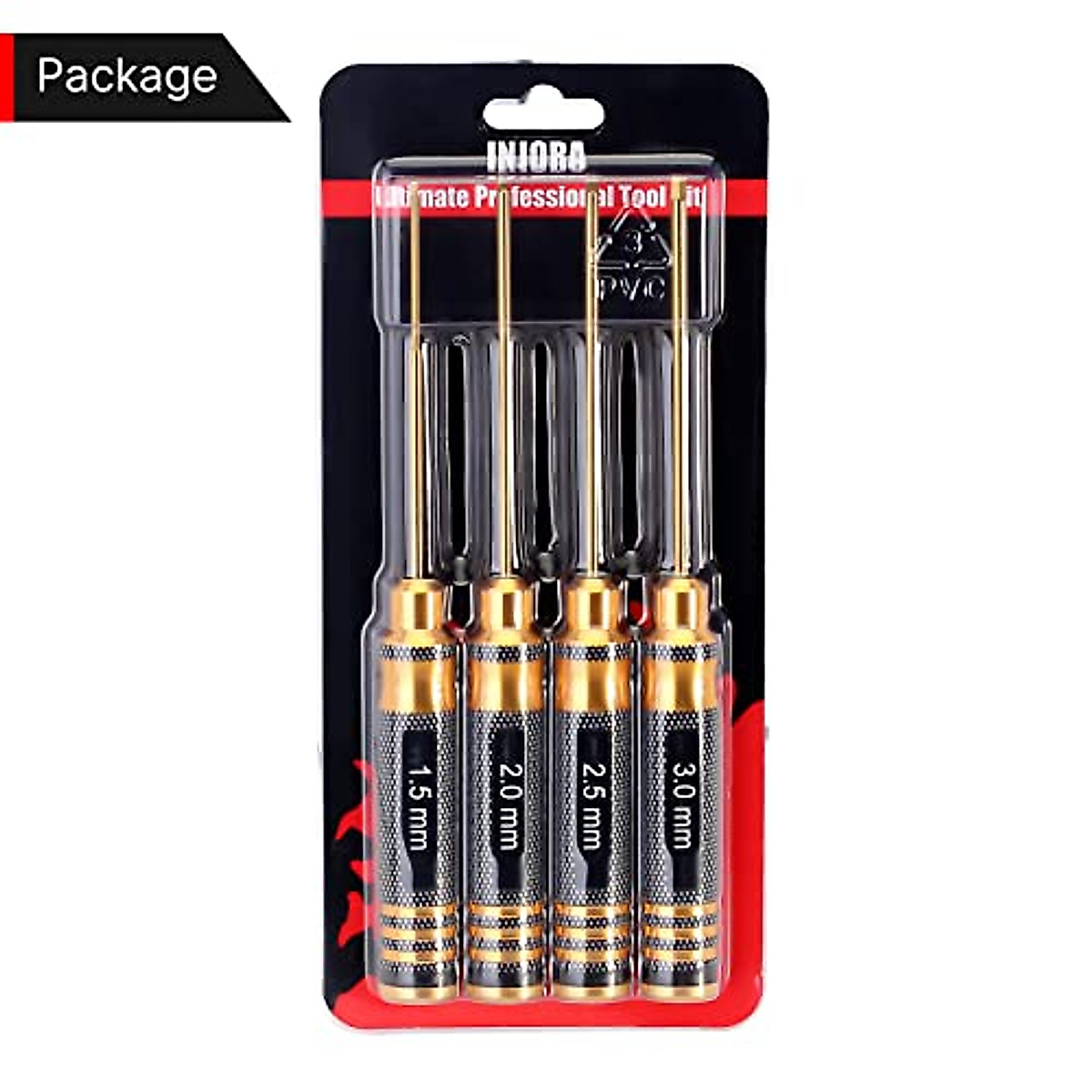 INJORA 4 PCS RC Hex Screwdriver Tool Set, Allen Wrenches Sets 1.5mm 2.0mm 2.5mm 3.0mm, Hexagon Head Screwdriver Wrenches, RC Car Tool Kit for RC Model Car Helicopter Drone Boat