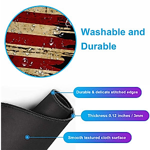 Large Extended Gaming Mouse Pad with Stitched Edges, Non-Slip Waterproof Rubber Base Mouse Pad for Office, Computer, Keyboard, Laptop and Home Desk Pad 35.4 x 15.7 x 0.12 Inch (American Antique Flag)