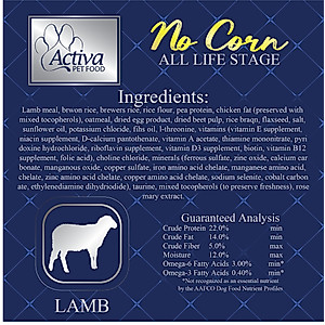 Activa No Corn Custom Dog Food (Lamb, 15lb.)