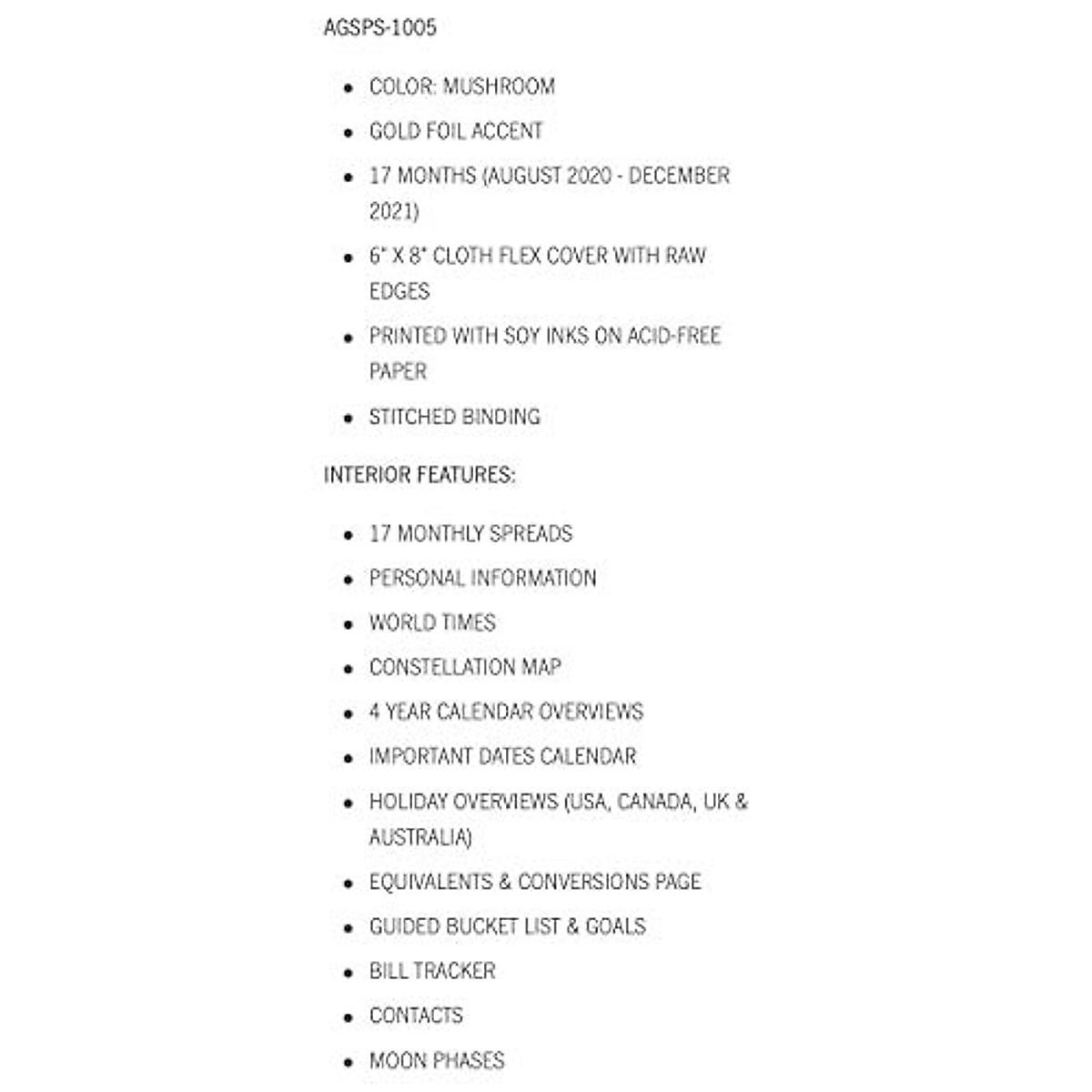 DesignWorks Ink 17-Month Dated Simple Planner (August 2020 - December 2021), 6" x 8", Mushroom - Bold Block