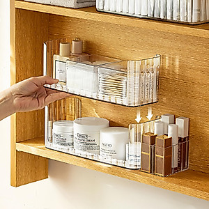 MORNITE 2-Tier Medicine Cabinet Shelves Organizer, Makeup Storage Holder Compartments, Shelf Trays for Bathroom Cabinet Wall, Counter, Vanity, Kitchen - Clear