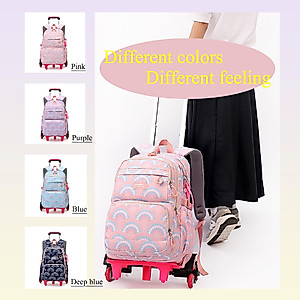 YJMKOI Heart Print Rolling Backpack for Girls Elementary Trolley Backpack for Teen Girls Colorful Primary School Bags with Wheels