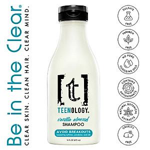 Teenology Shampoo for Teens, For Clear Skin and Healthy Hair, Natural Botanical Extracts, 16 oz. (Vanilla Almond)